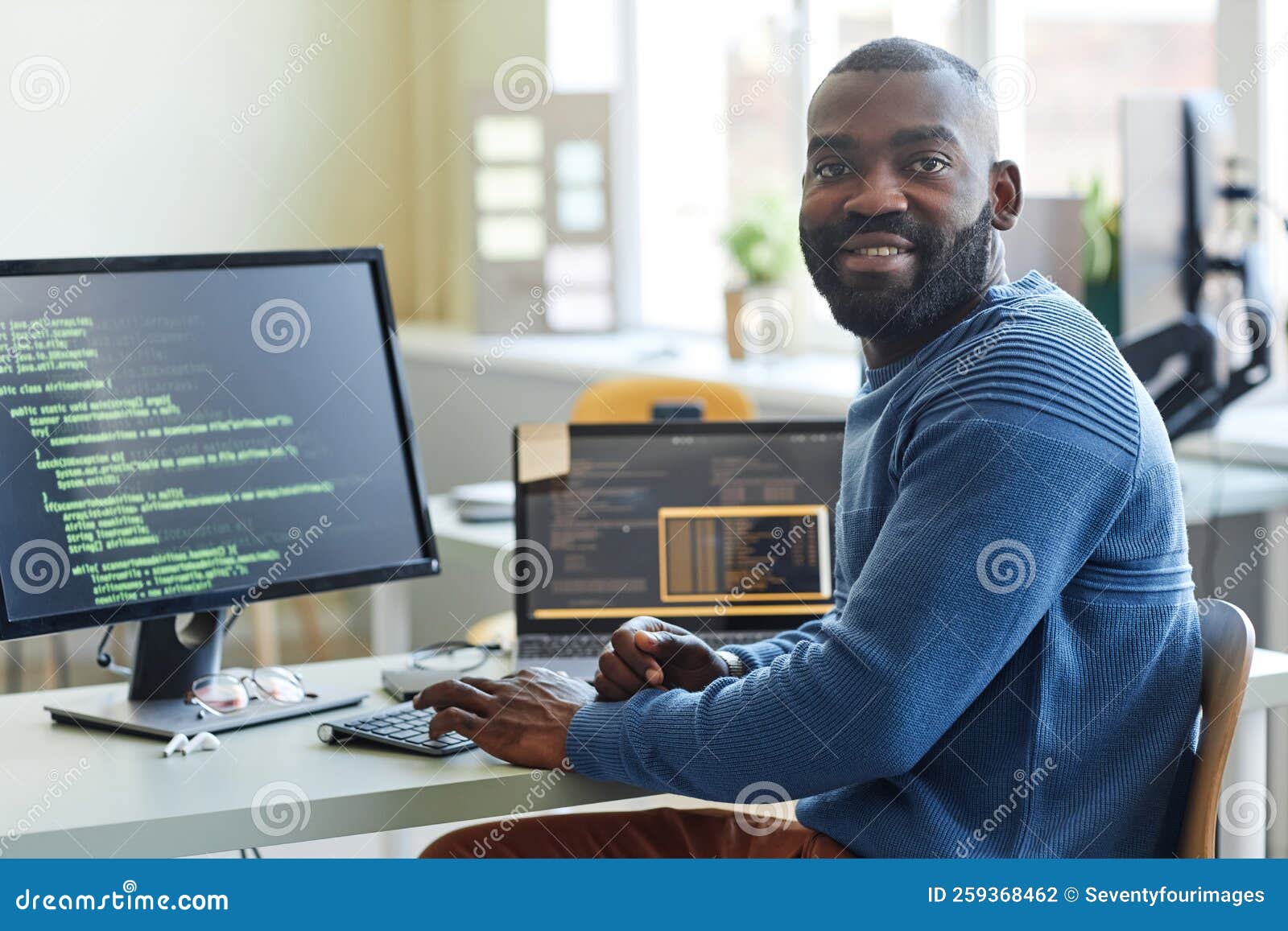 Software Developer Smiling at Camera Stock Photo - Image of computer ... Software Developer Smiling at Camera Stock Photo - Image of computer ...