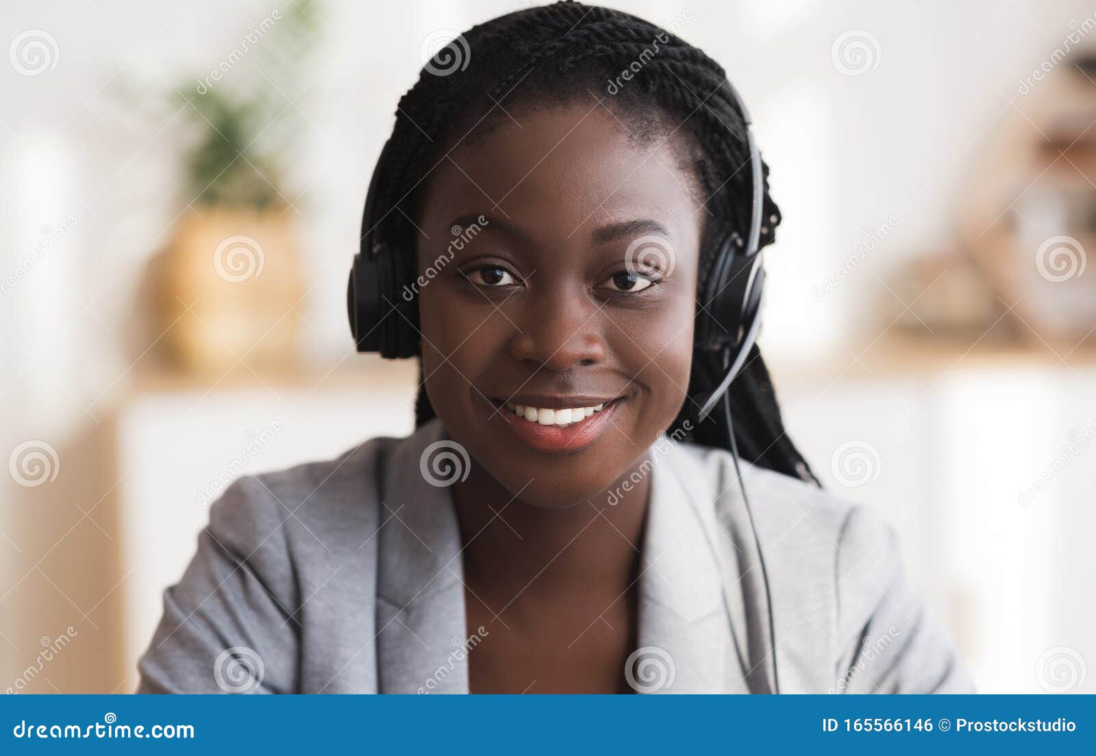 Portrait of Black Smiling Female Call Center Operator in Headset Stock ... Portrait of Black Smiling Female Call Center Operator in Headset Stock ...