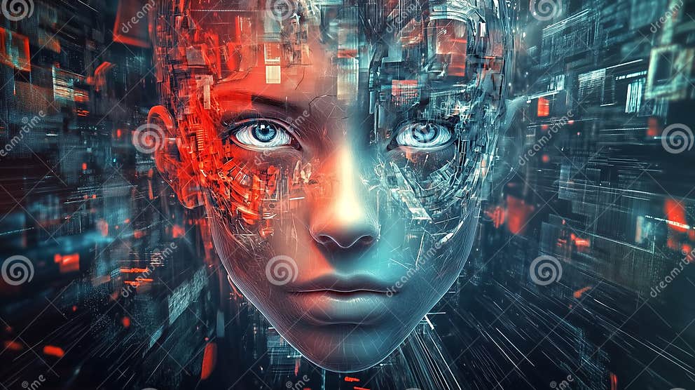 Portrait Blending Human and Machine Elements Cybernetic Features Stock ...