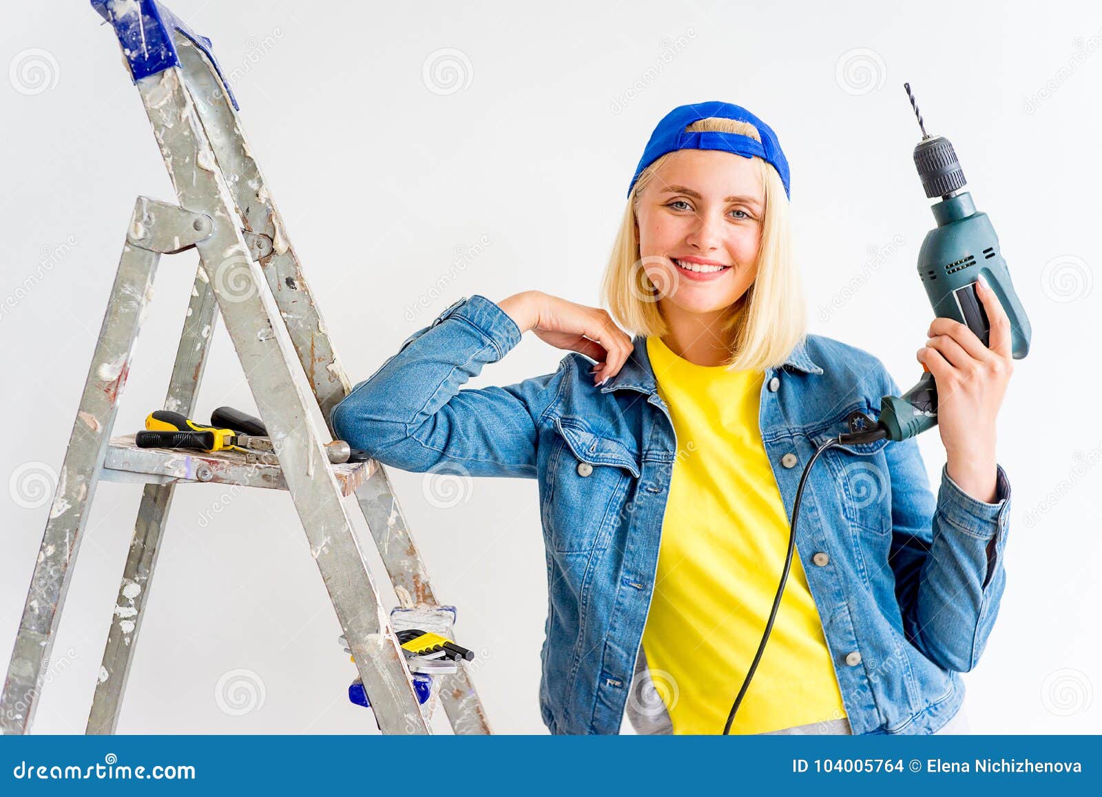 Girl with tools stock photo. Image of blond, hardhat - 104005764