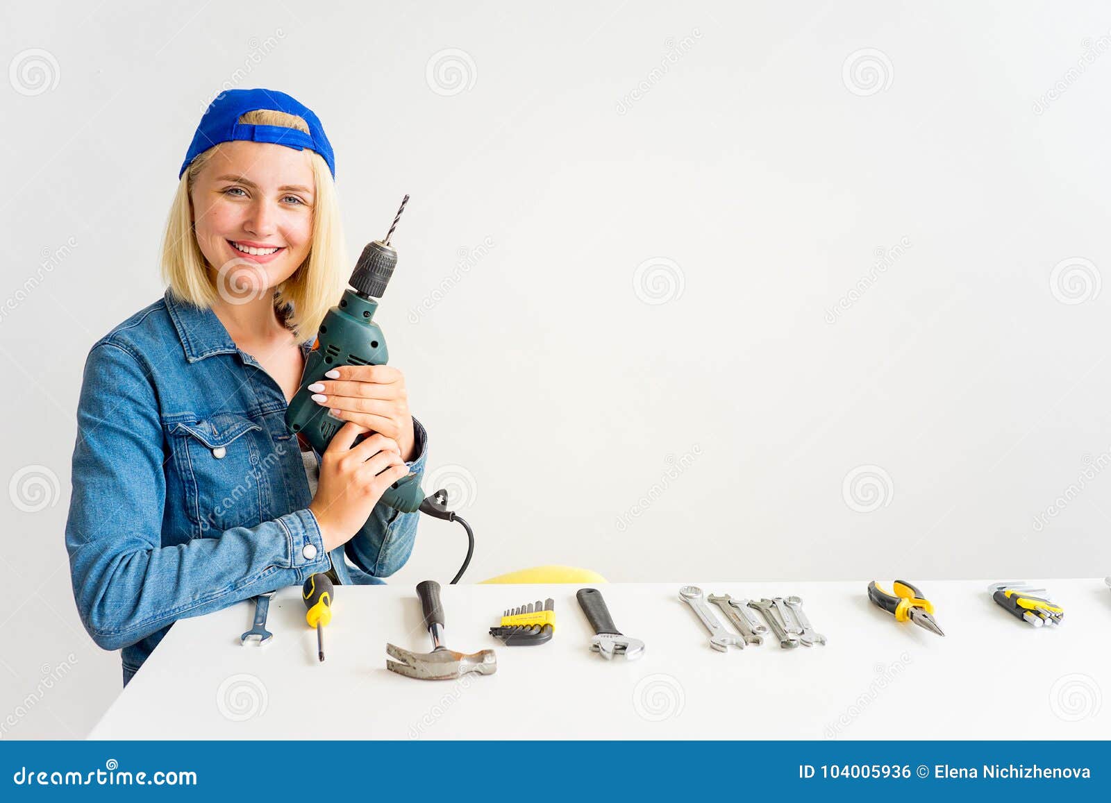 Girl with tools stock photo. Image of attractive, industry - 104005936