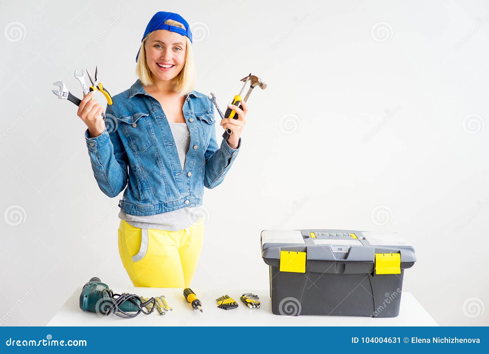 Girl with tools stock image. Image of caucasian, build - 104004631