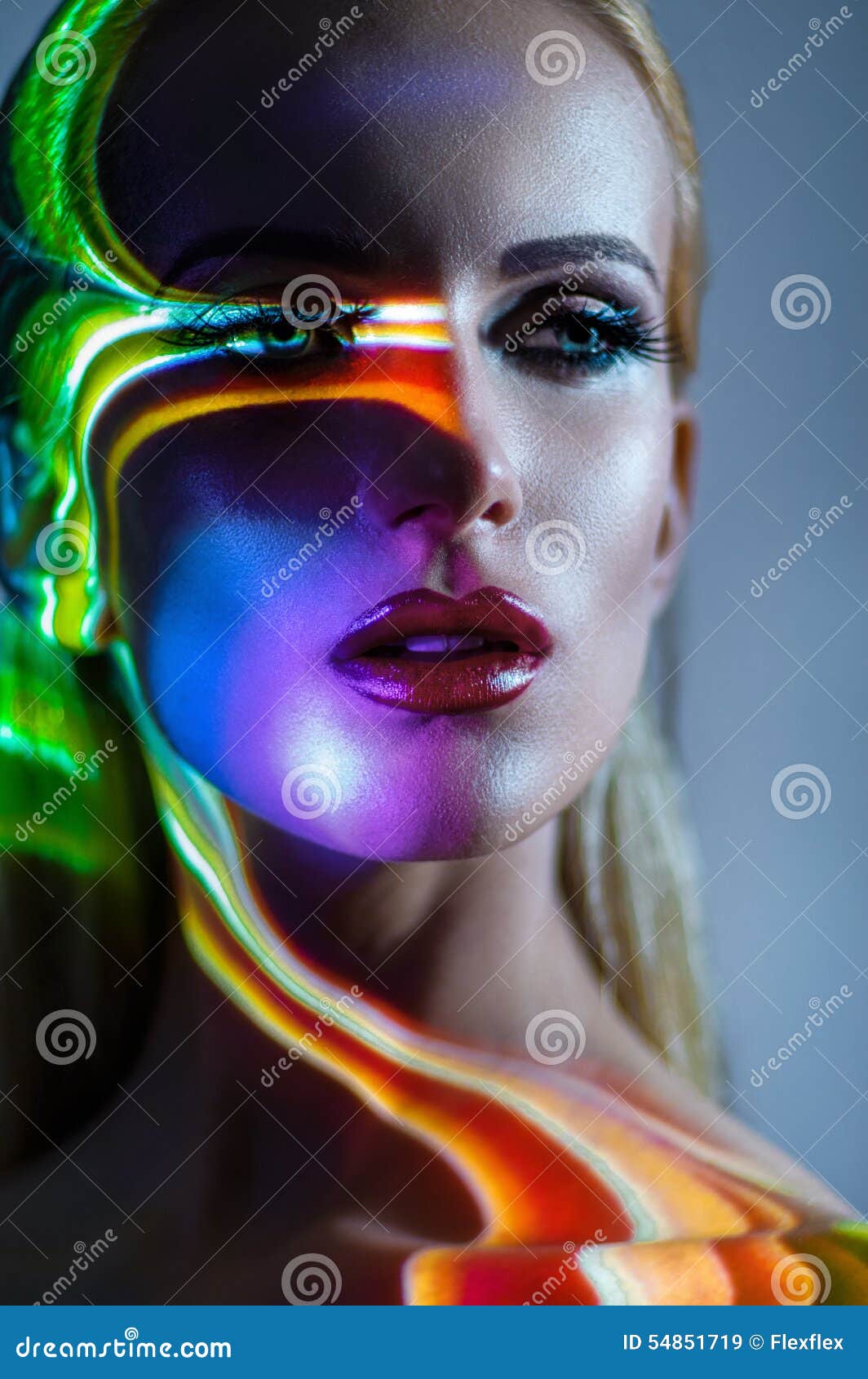 Portrait of Blond Woman with Shining Lights on Face Stock Image - Image ...