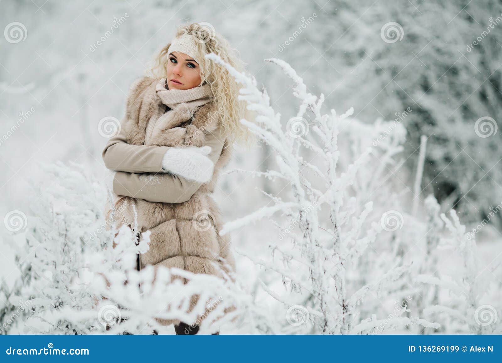 Portrait Of Blonde Woman On Walk In Winter Forest Stock Image Image
