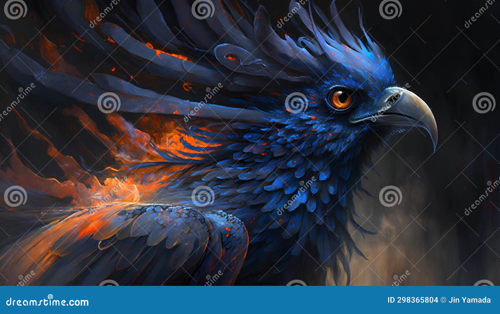 Portrait of a Blue Parrot in the Fire. 3D Rendering Stock Illustration ...