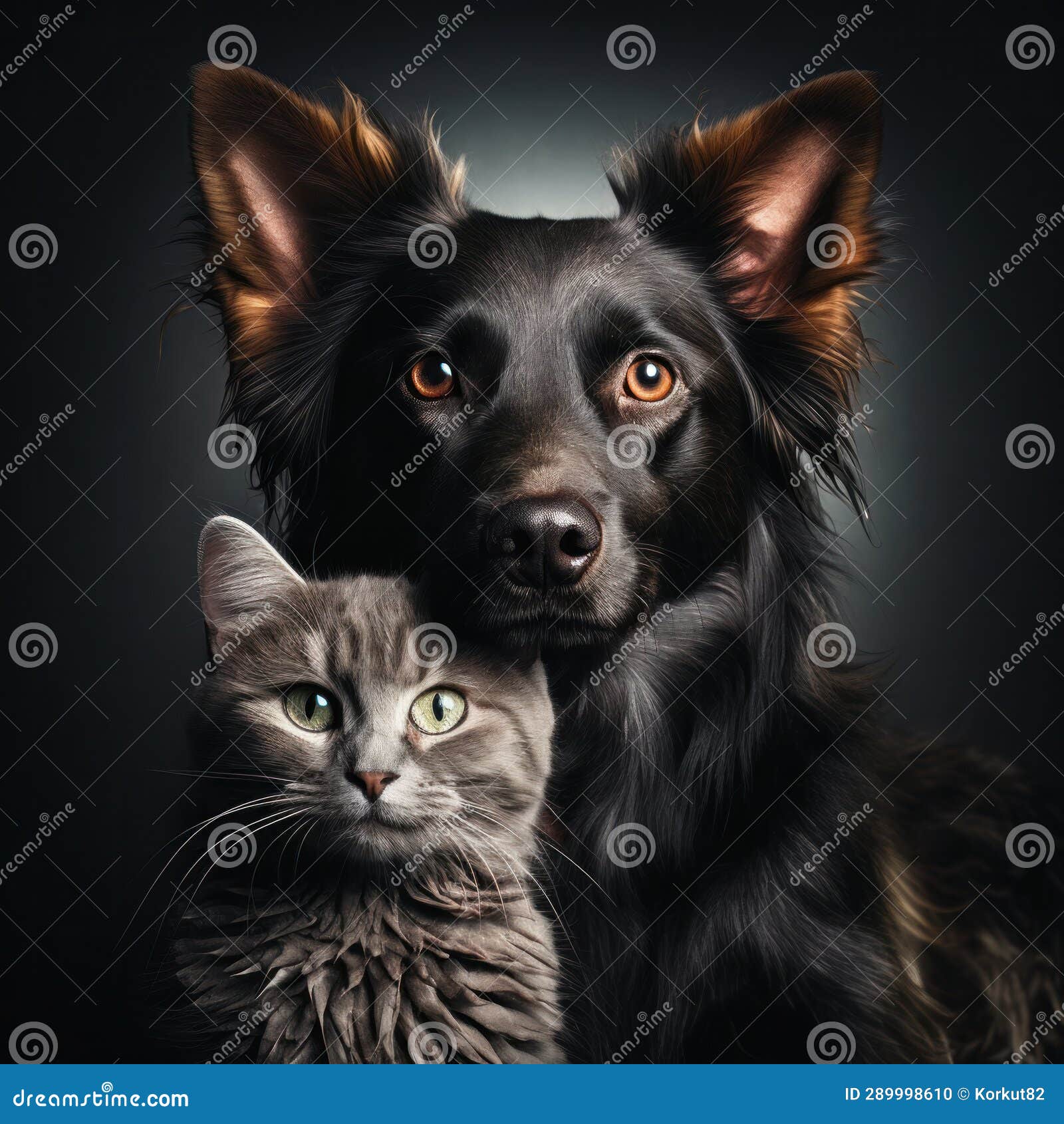 Portrait of a Border Collie Dog and a Cat Stock Illustration ...