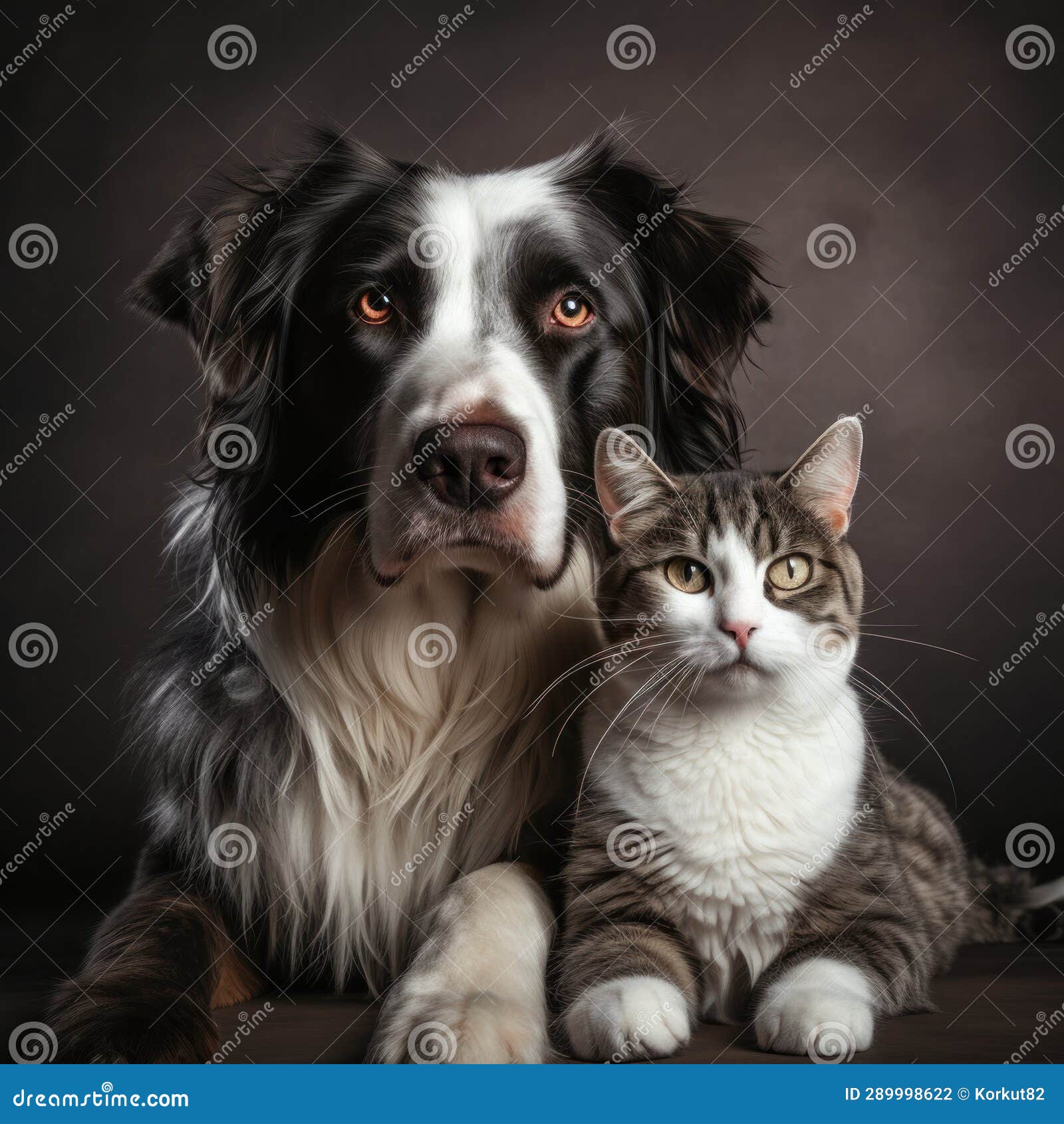 Portrait of a Border Collie Dog and a Cat Stock Illustration ...
