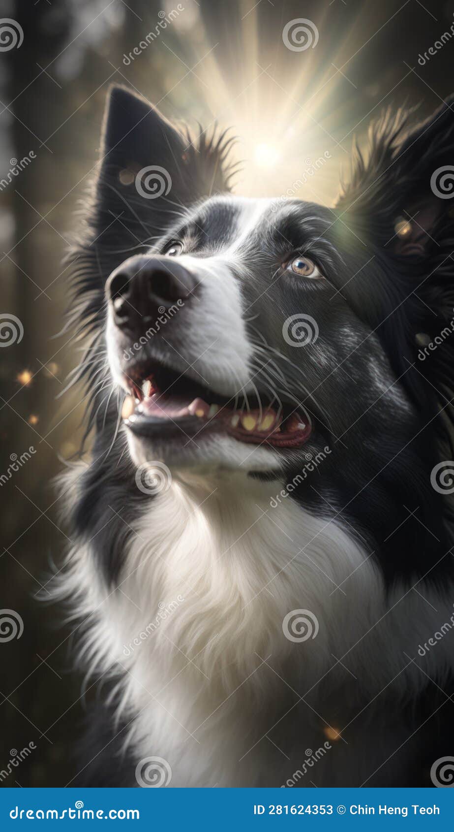 Portrait of Border Collie Dog in the Forest at Sunset. Generative AI ...