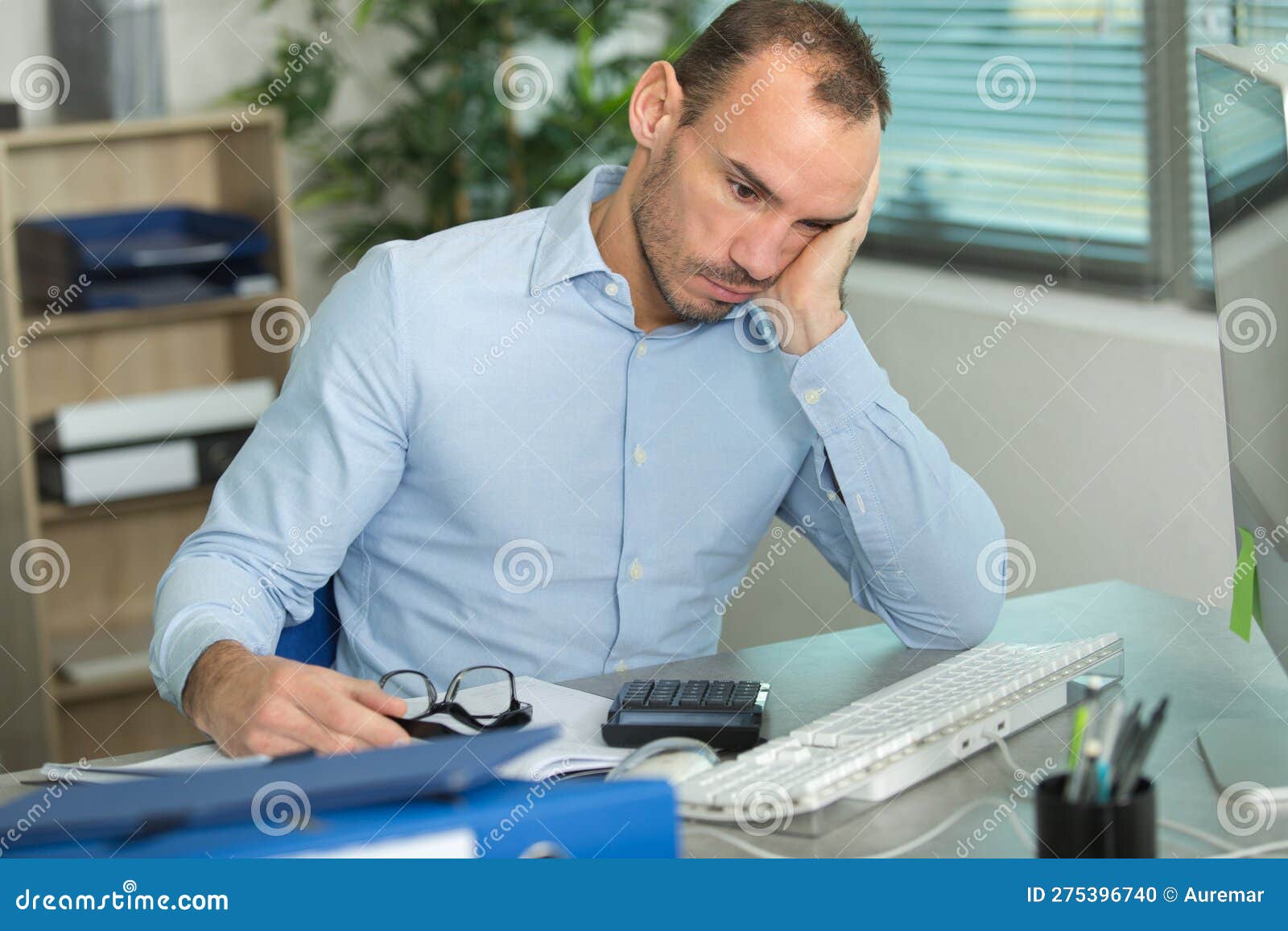 Portrait Bored Male Office Worker Stock Photo - Image of boredom ...