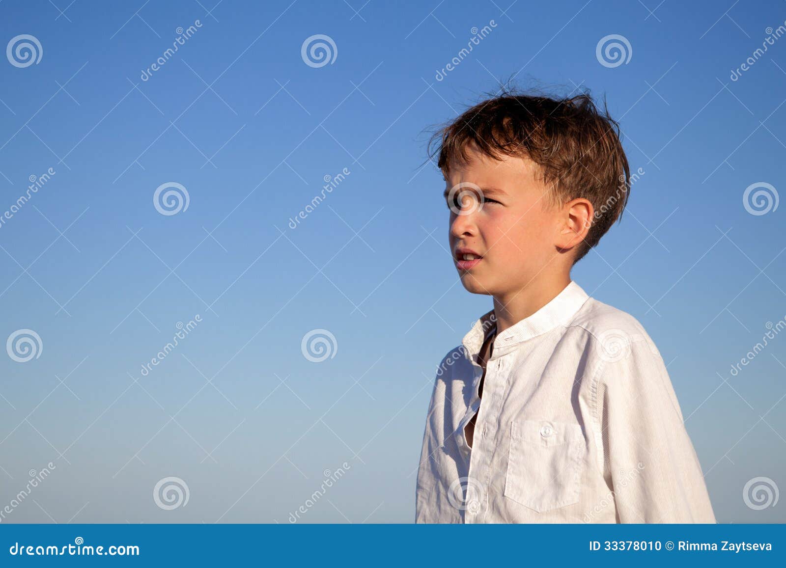 Portrait of Boy on Background of Blue Sky Stock Photo - Image of dream ...