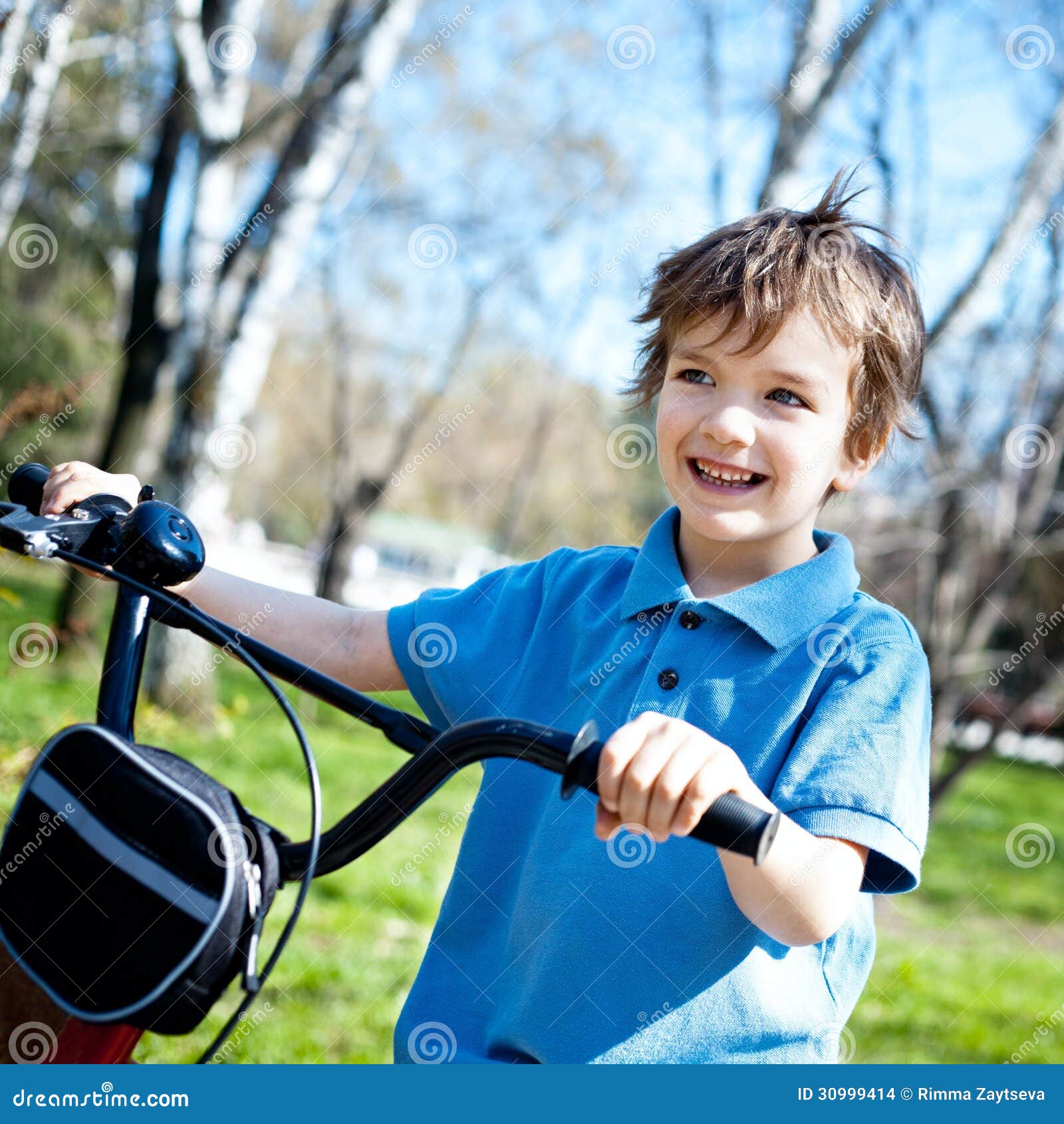 Portrait Boy with Bicycle, Outdoor Stock Photo - Image of drive, laugh ...