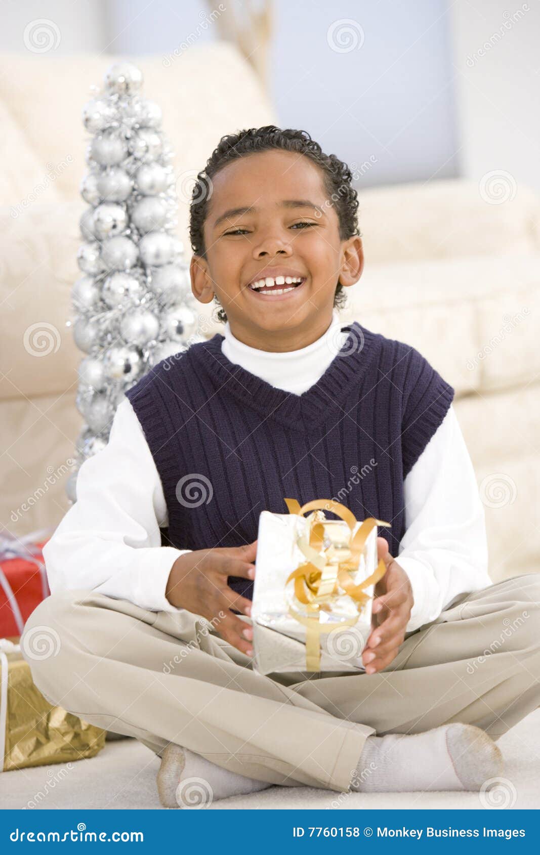 Portrait of Boy with Christmas Present Stock Photo - Image of ...