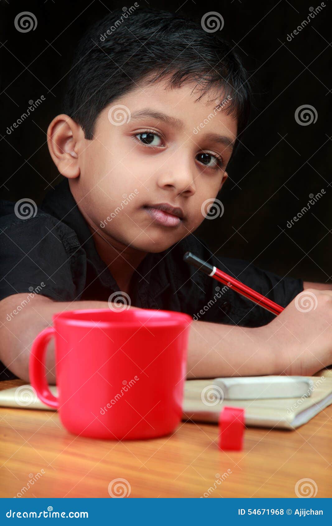 Portrait of a Boy Doing Homework Stock Photo - Image of activity ...