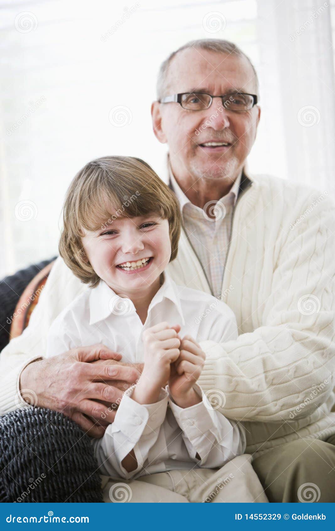 Portrait of Boy with Grandfather Stock Image - Image of home, loving ...