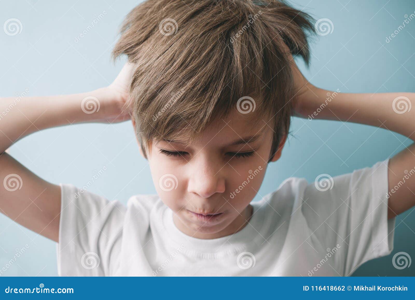 Portrait of Boy with Headache Stock Photo - Image of migraine ...