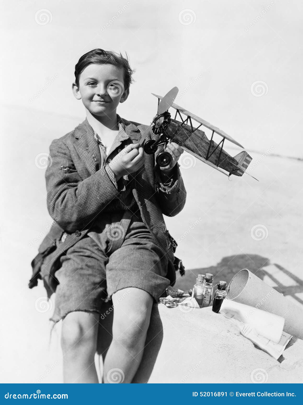 Portrait of a Boy Holding a Model Airplane and Smiling Stock Image ...