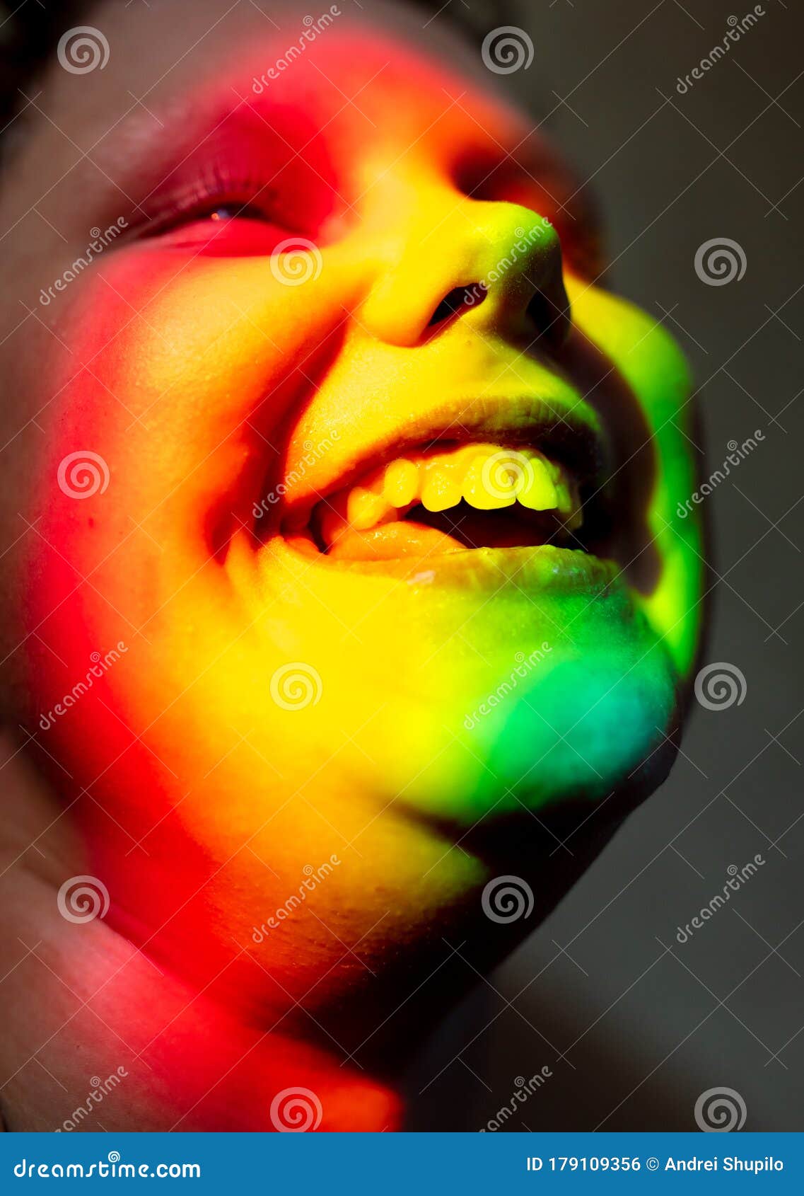 Portrait of a Boy in the Light of the Rainbow Stock Photo - Image of ...