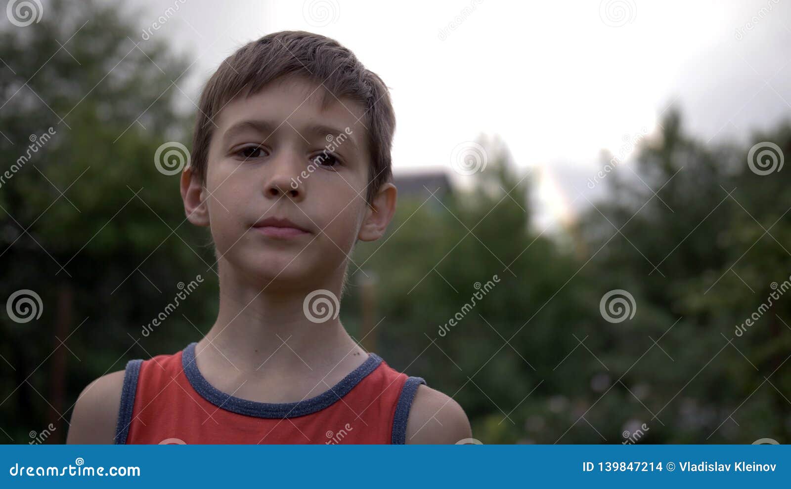 Portrait of a Boy Looking at the Camera in Nature Stock Photo - Image ...