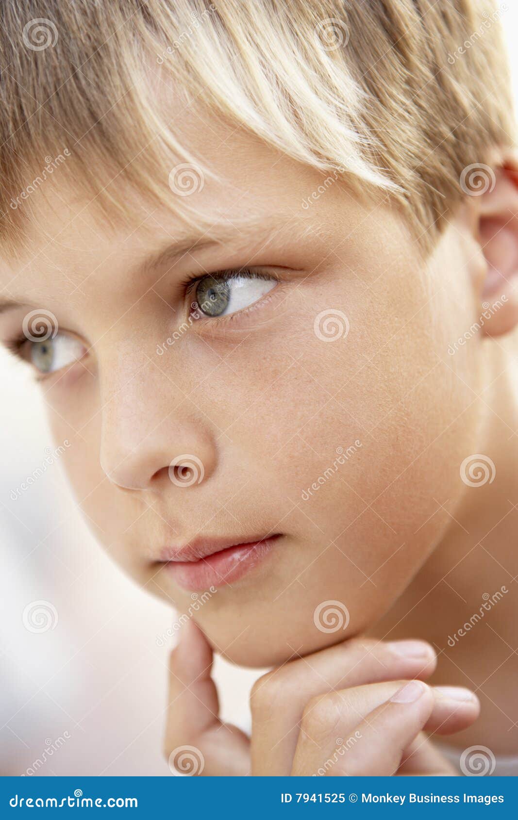 Portrait of Boy Looking Pensive Stock Image - Image of serious, close ...