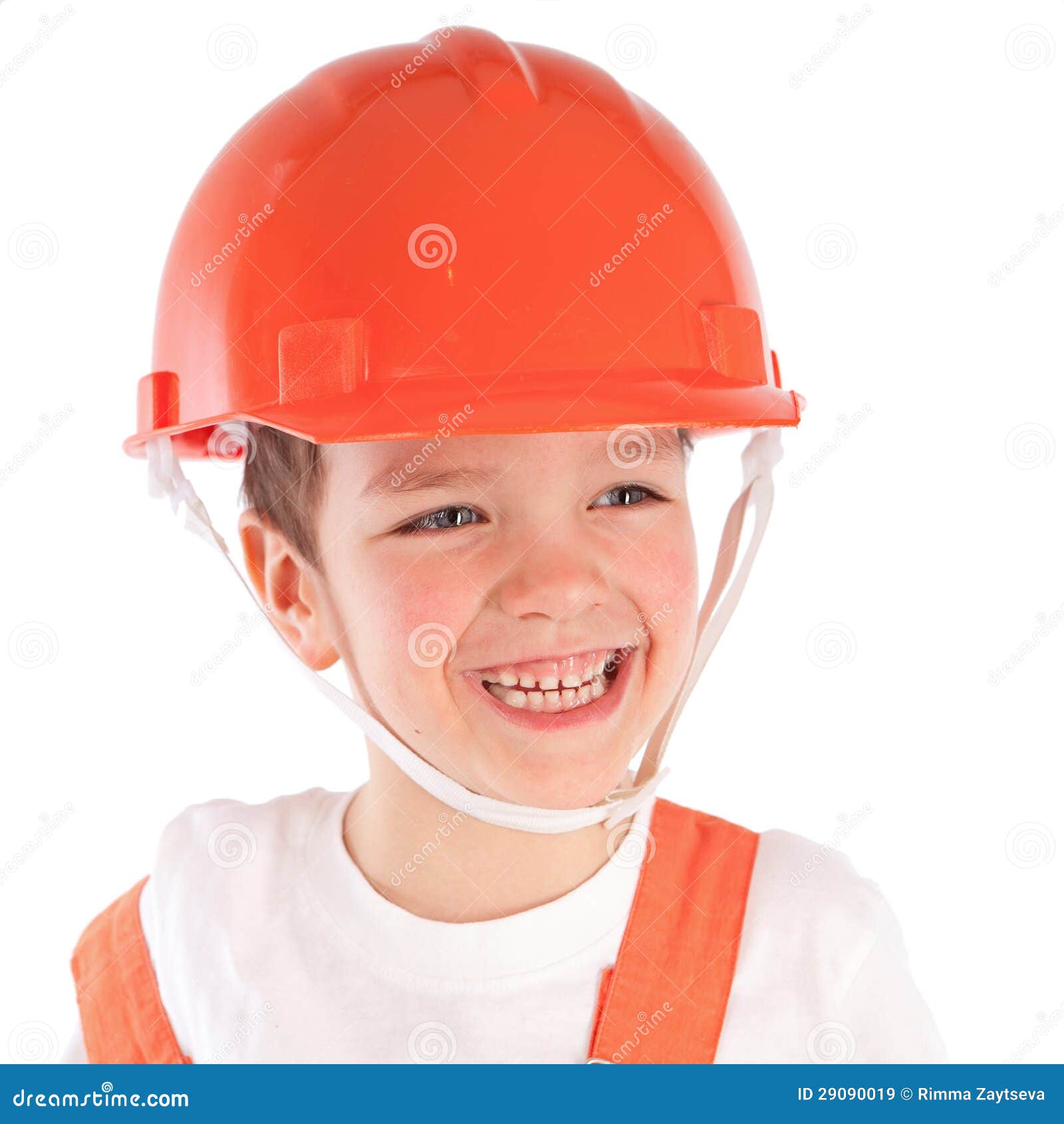 Portrait of Boy in Orange Helmet, Isolation Stock Image - Image of ...