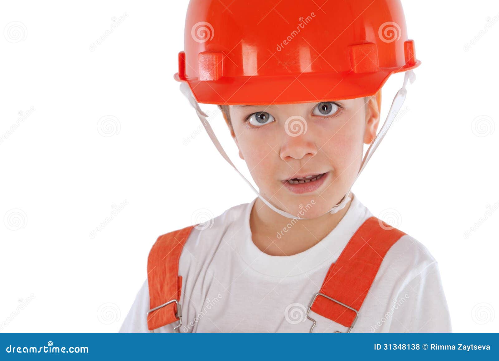 Portrait of Boy in Orange Helmet, Isolation Stock Photo - Image of ...