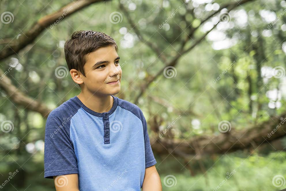 Portrait of a Boy Outdoors in the Forest Stock Image - Image of ...