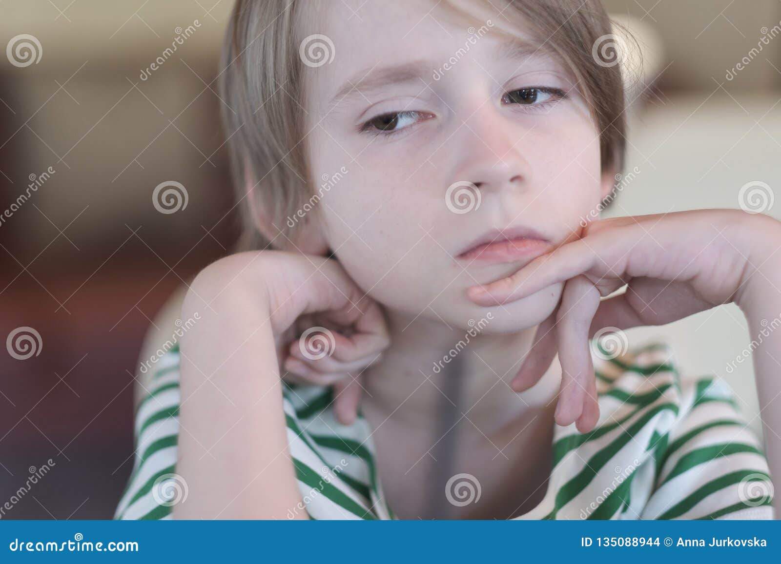 Portrait of a Boy with a Pensive Face Stock Photo - Image of face ...