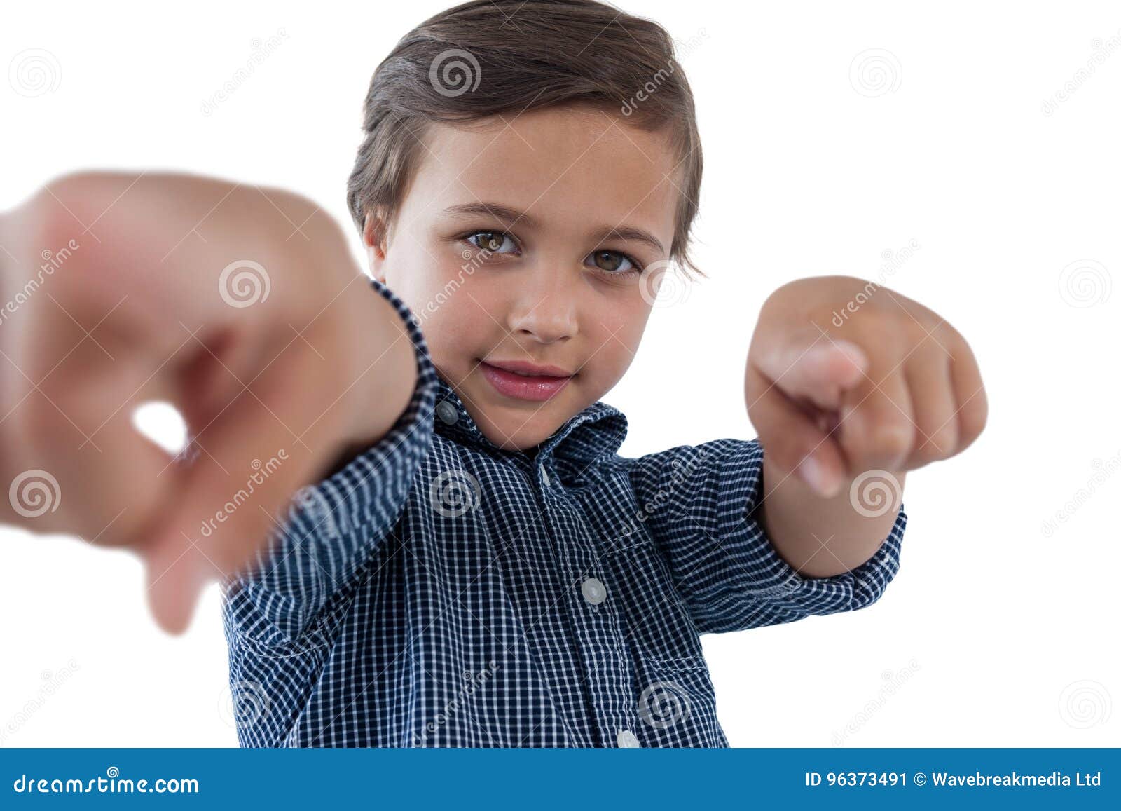 Portrait of Boy Pointing Finger Stock Image - Image of smiling ...