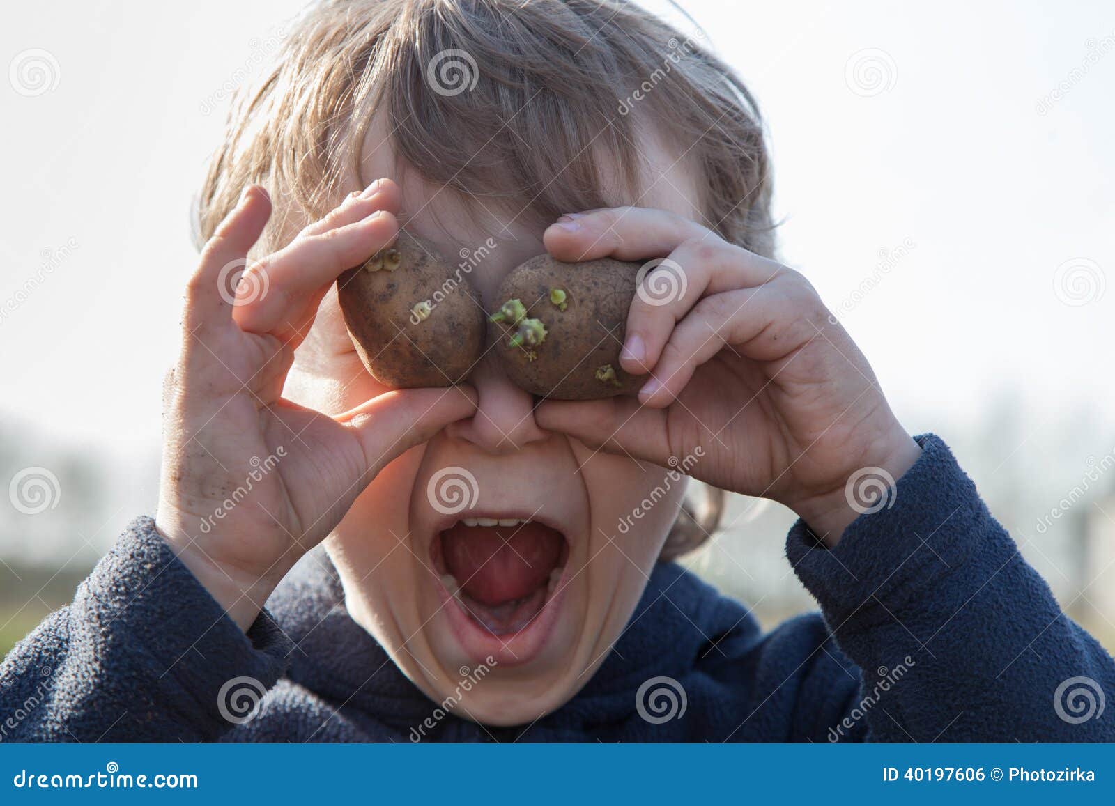 Portrait of Boy with Potatoes Stock Photo - Image of nature, green ...