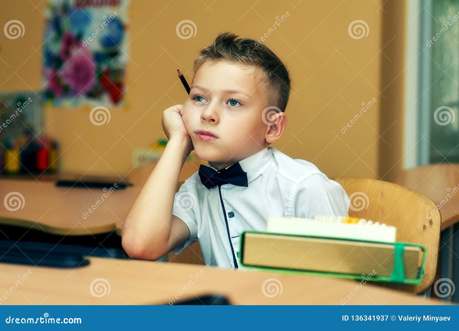 Primary School Student in the Classroom Stock Image - Image of pupil ...