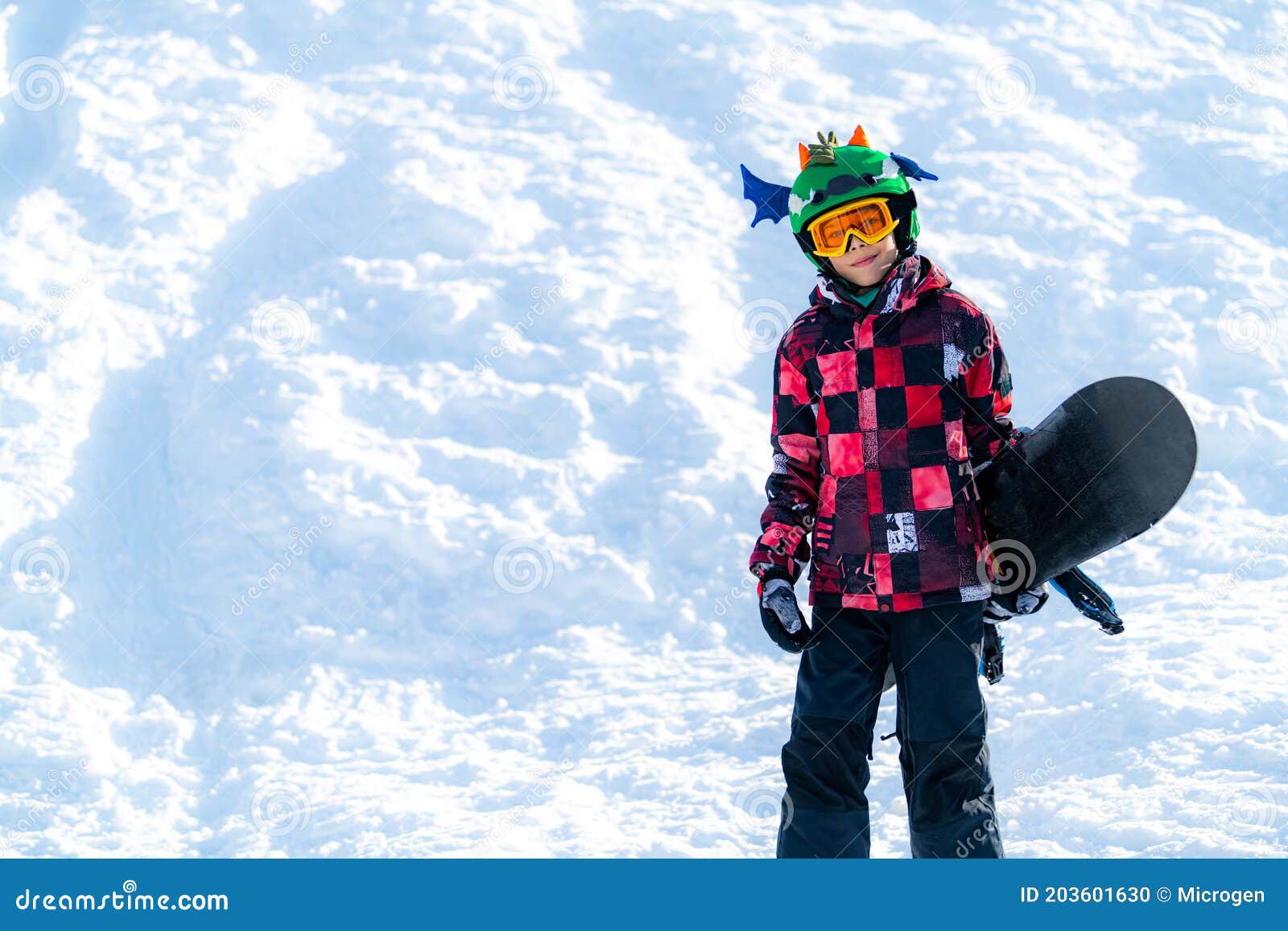 Portrait of Boy with Snowboard Stock Photo - Image of young, smiling ...