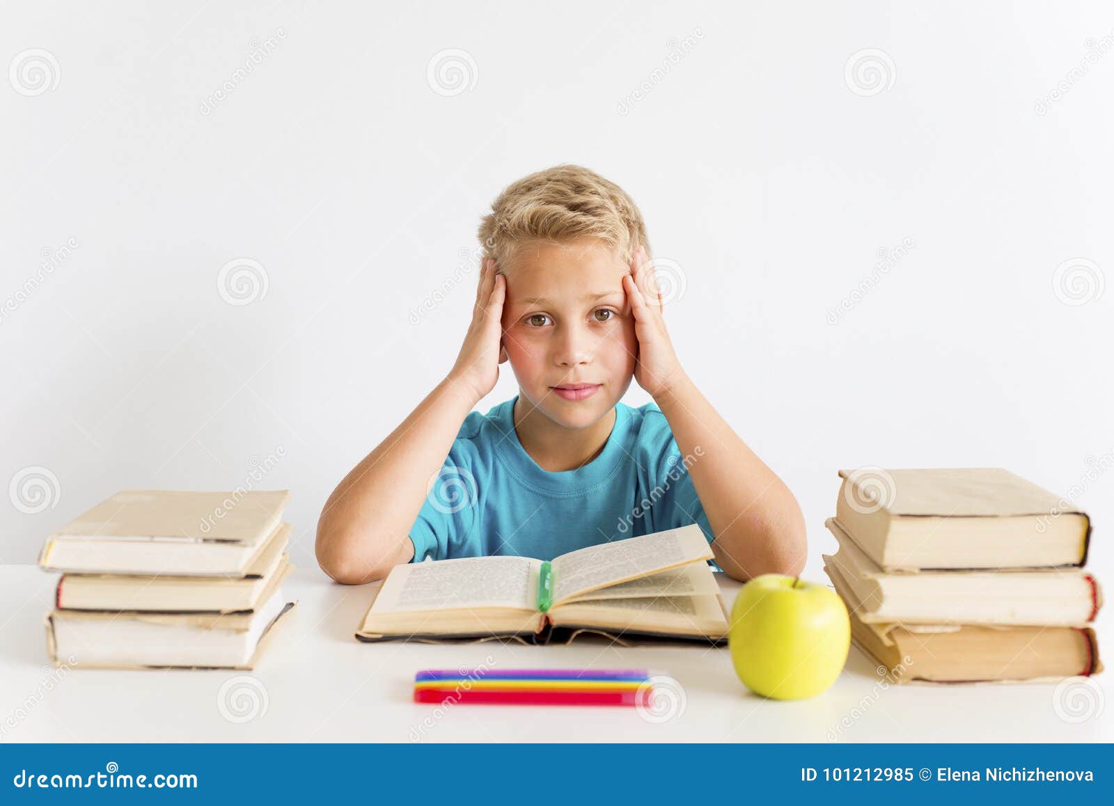 Boy is studying stock image. Image of home, book, portrait - 101212985