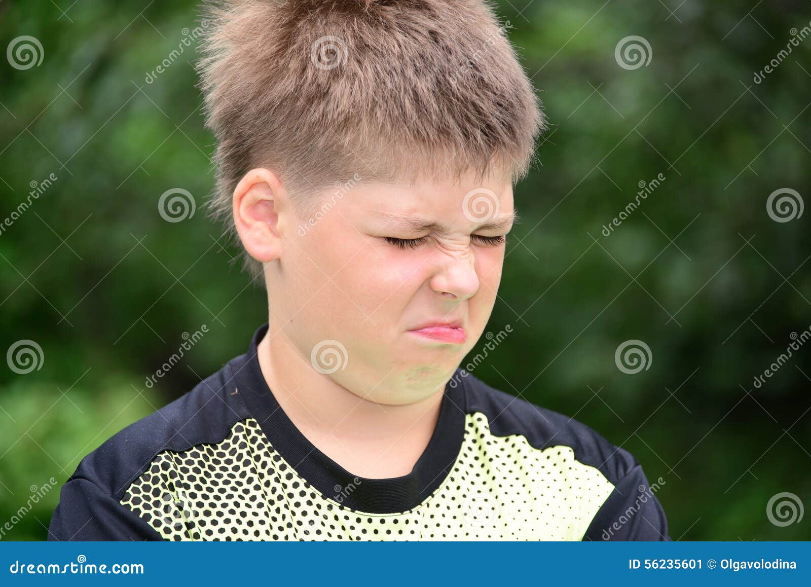 Portrait of Boy Unhappy on the Nature Stock Image - Image of grimace ...