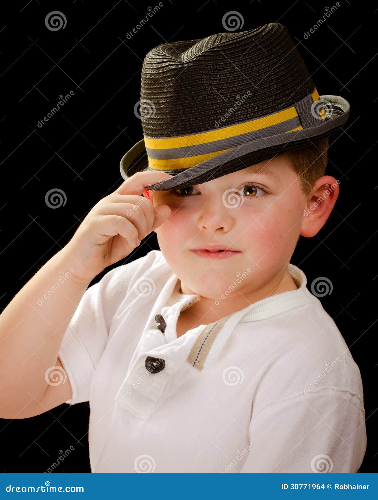 Portrait of Boy Wearing Fedora Stock Photo - Image of fashioned, camera ...