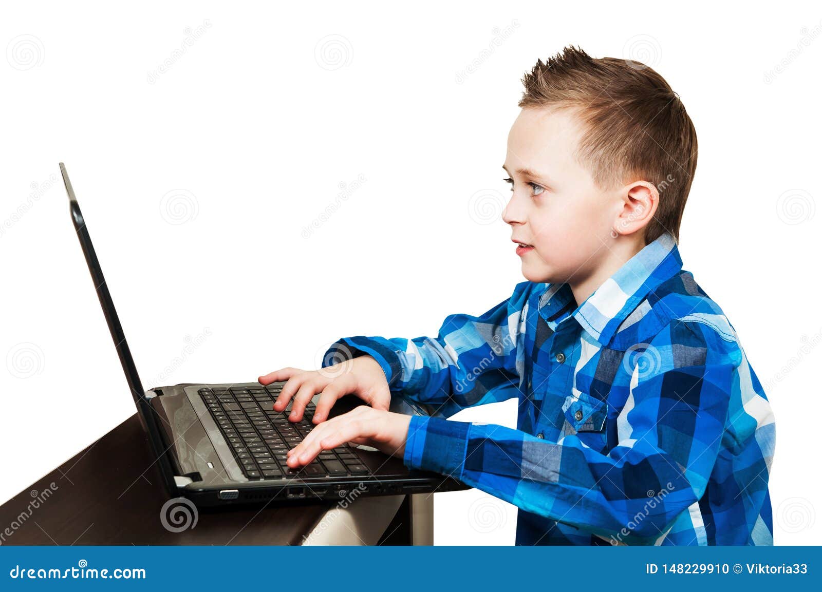 Portrait of Boy Work and Learn on Computer. Isolated on White ...