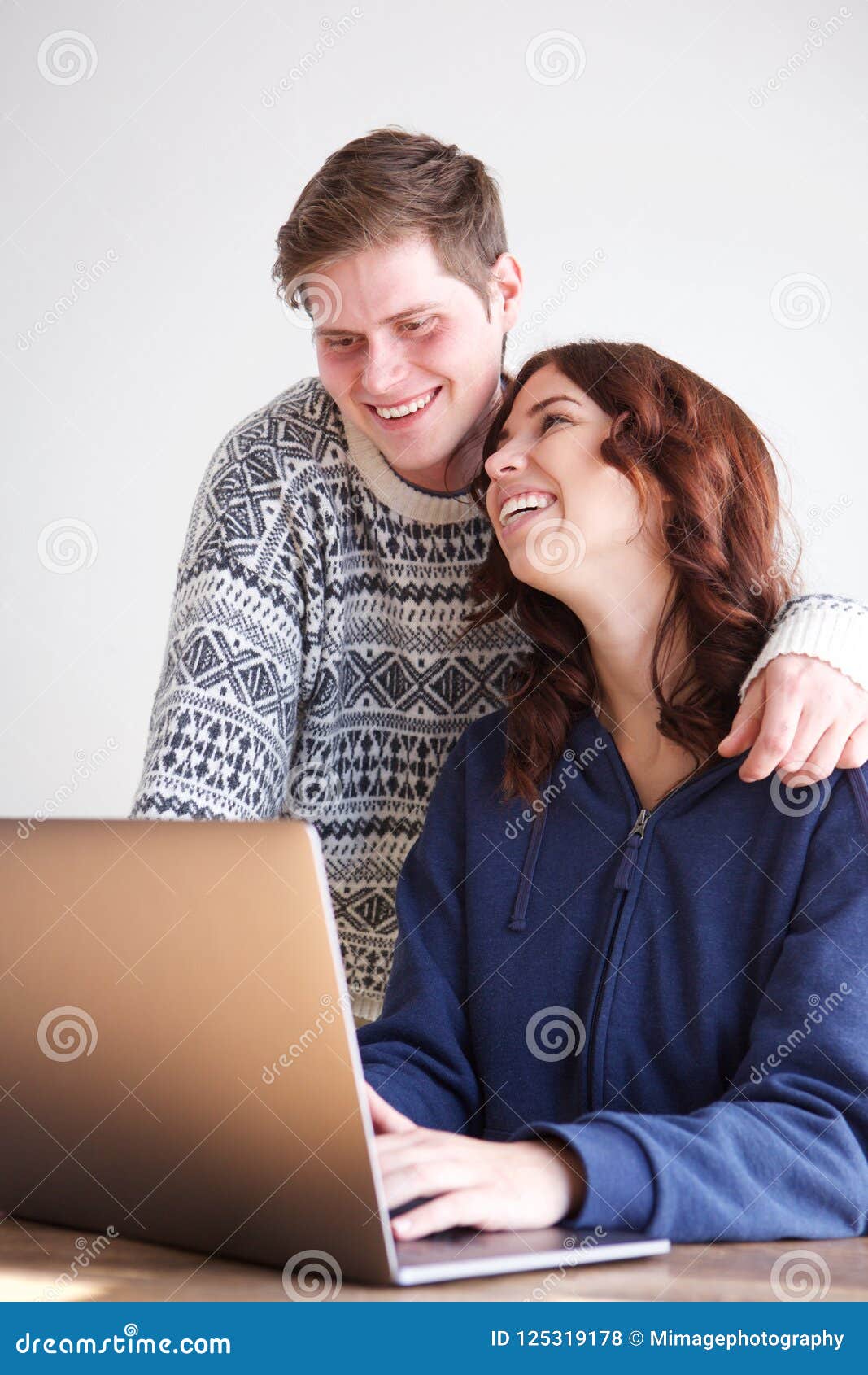 Boyfriend and Girlfriend Using Laptop Computer Stock Photo - Image of ...