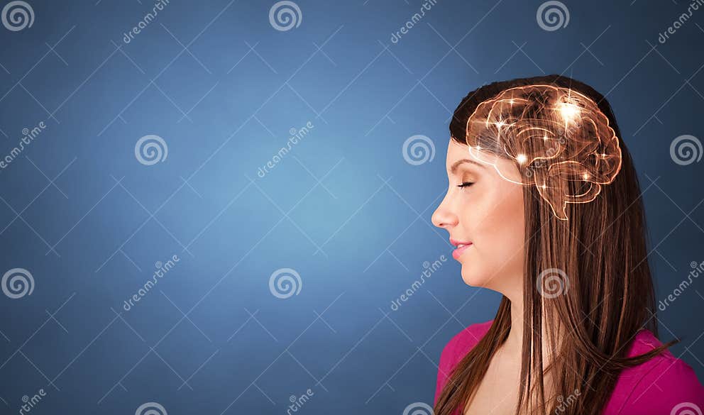 Portrait with Brain and Brainstorming Concept Stock Photo - Image of ...