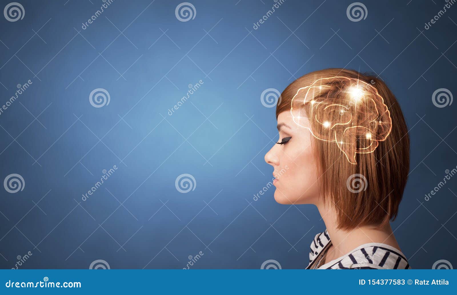 Portrait with Brain and Brainstorming Concept Stock Image - Image of ...
