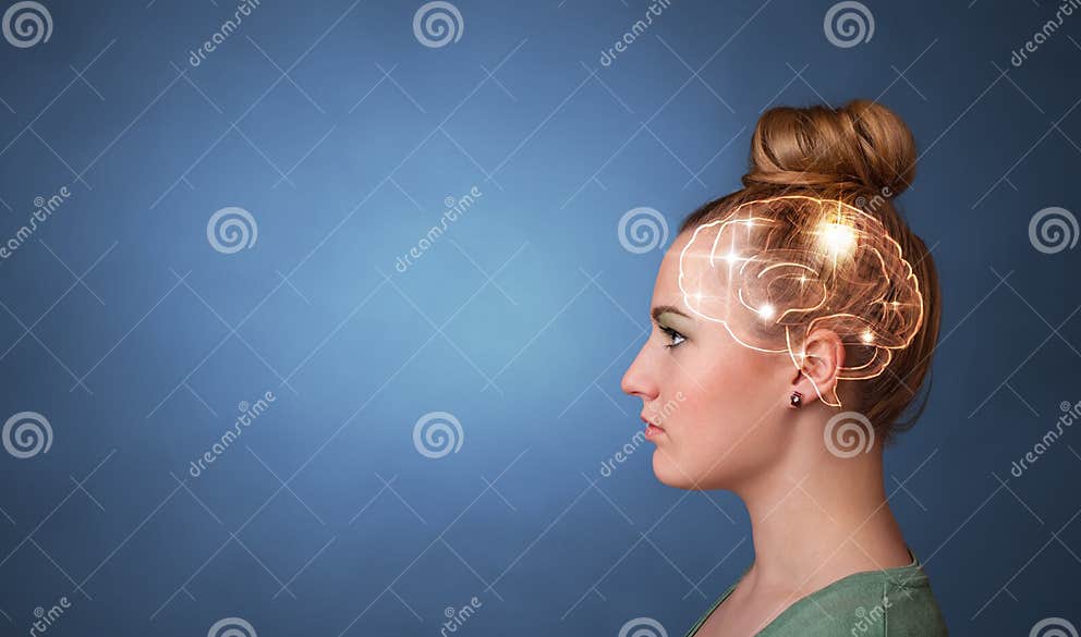 Portrait with Brain and Brainstorming Concept Stock Image - Image of ...