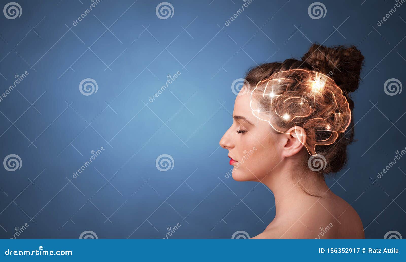 Portrait with Brain and Brainstorming Concept Stock Image - Image of ...