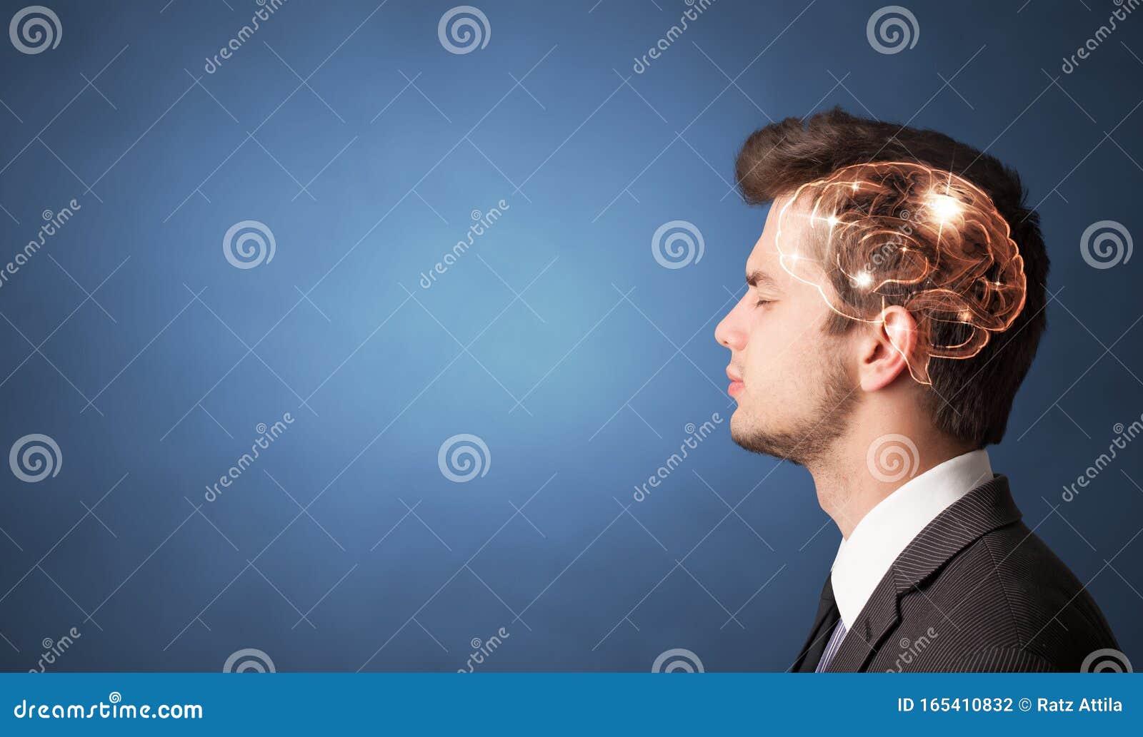 Portrait with Brain and Brainstorming Concept Stock Photo - Image of ...
