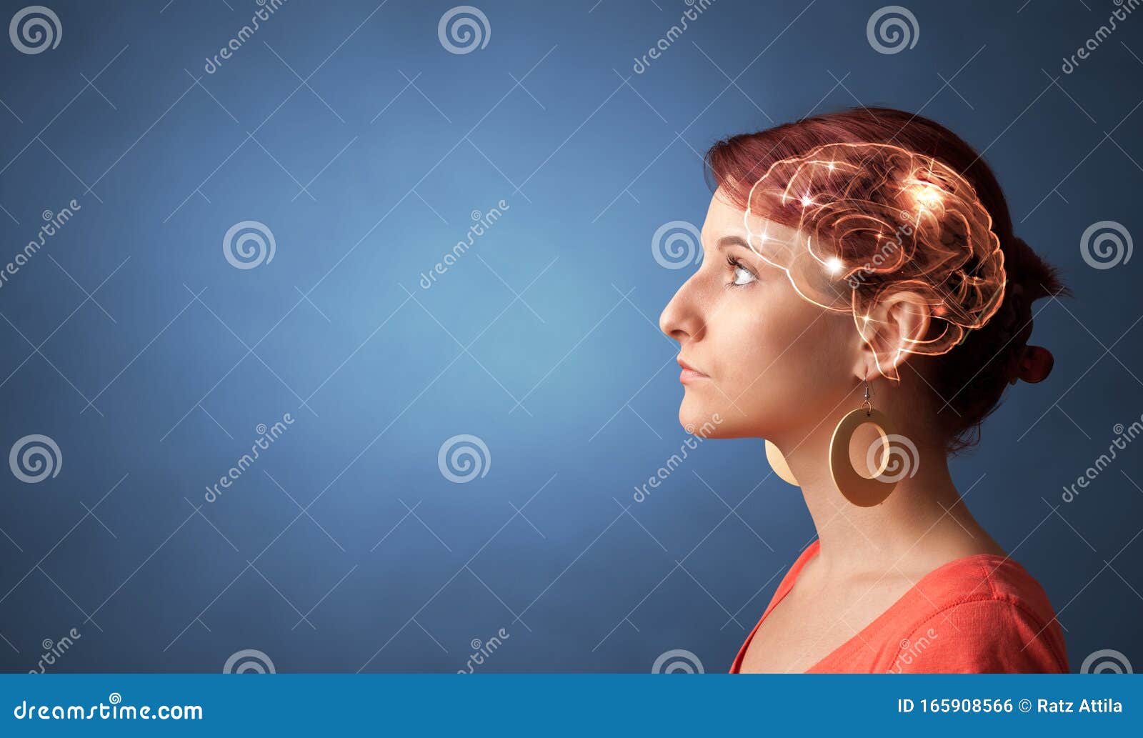 Portrait with Brain and Brainstorming Concept Stock Photo - Image of ...