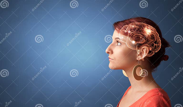 Portrait with Brain and Brainstorming Concept Stock Photo - Image of ...
