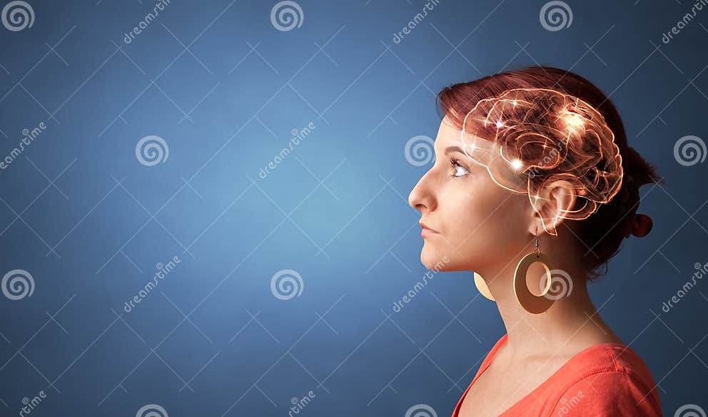 Portrait with Brain and Brainstorming Concept Stock Photo - Image of ...