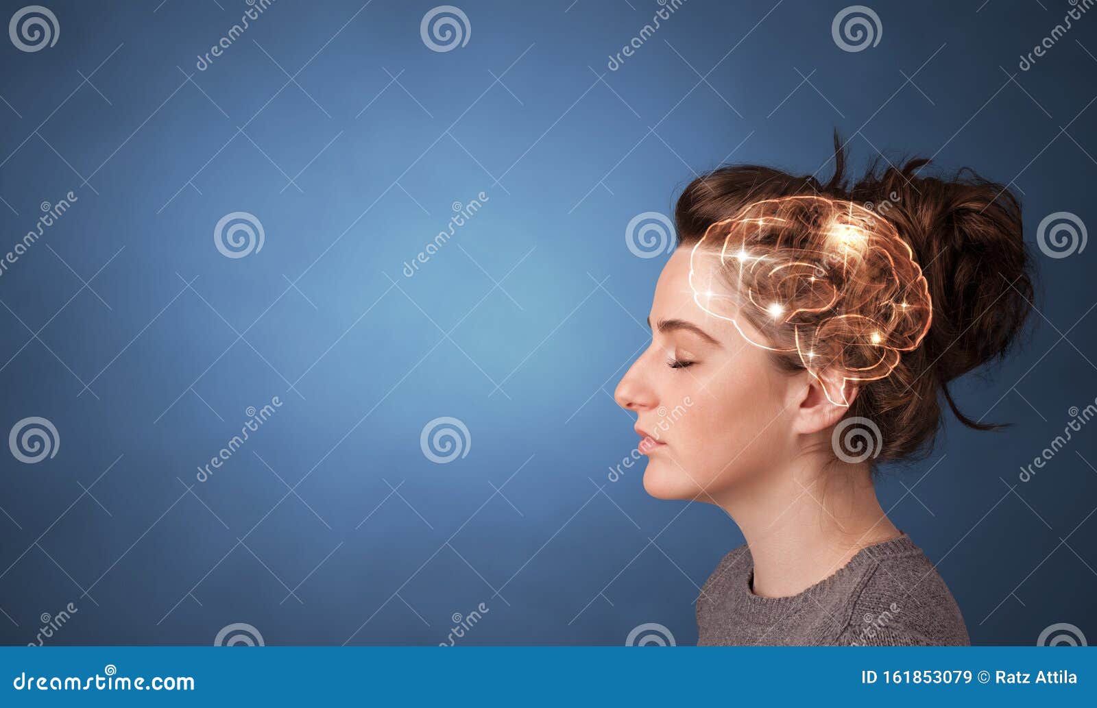 Portrait with Brain and Brainstorming Concept Stock Image - Image of ...