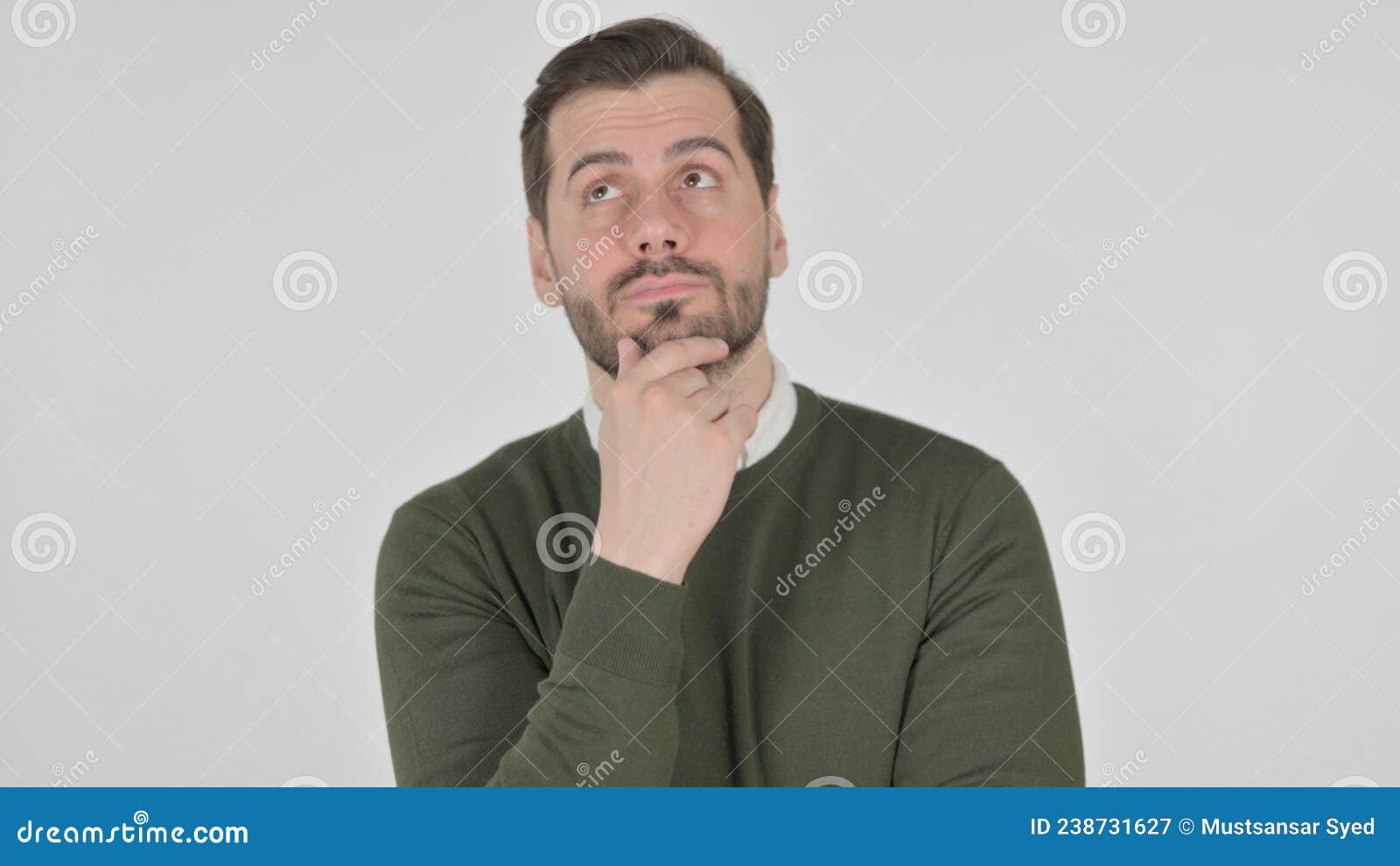 Portrait of Brainstorming Man Thinking, White Screen Stock Image ...