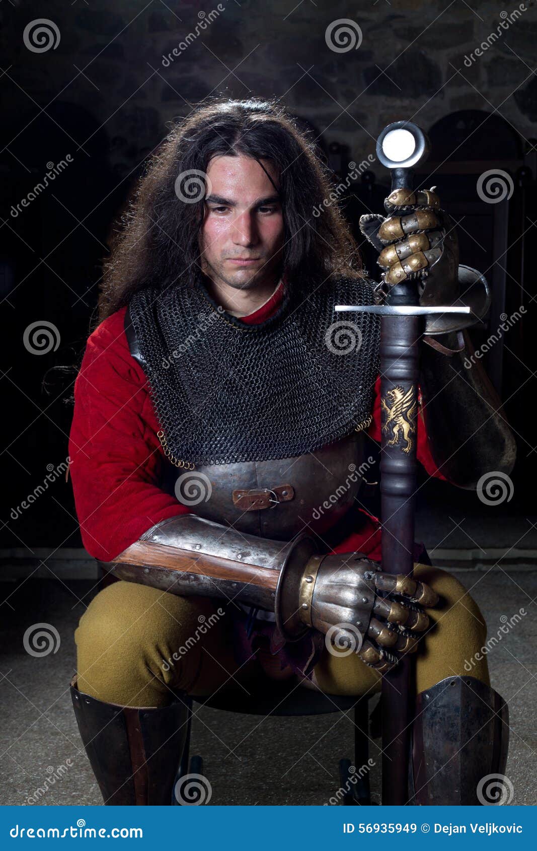 Portrait of Brave Warrior with Sword Stock Image - Image of mail ...