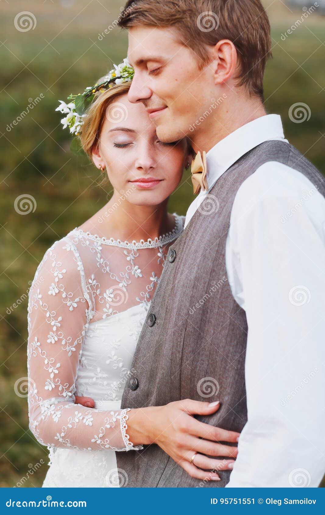 Portrait of the Bride and Groom Close-up in Profile. Rustic Style Stock ...