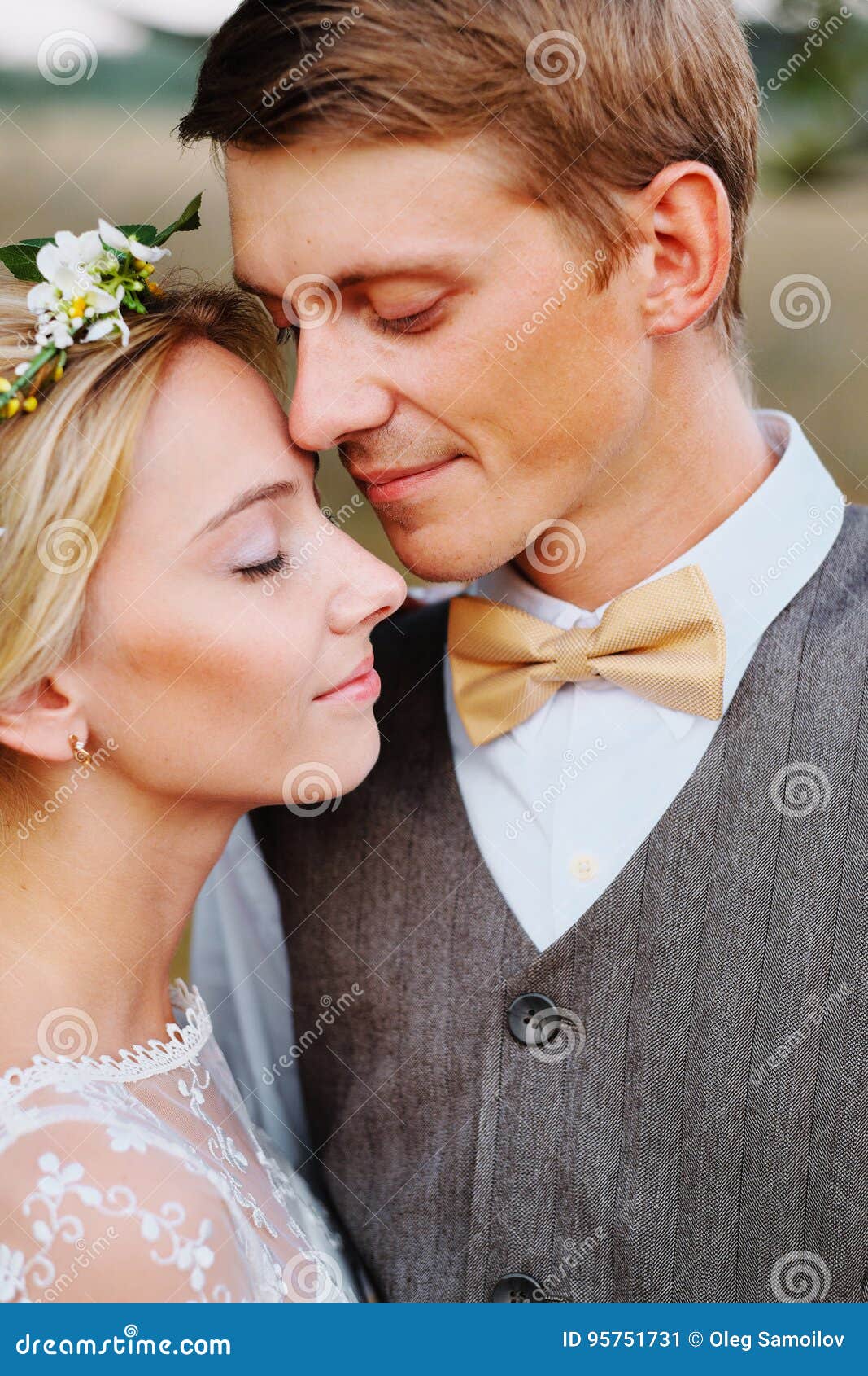 Portrait of the Bride and Groom Close-up in Profile. Rustic Style Stock ...