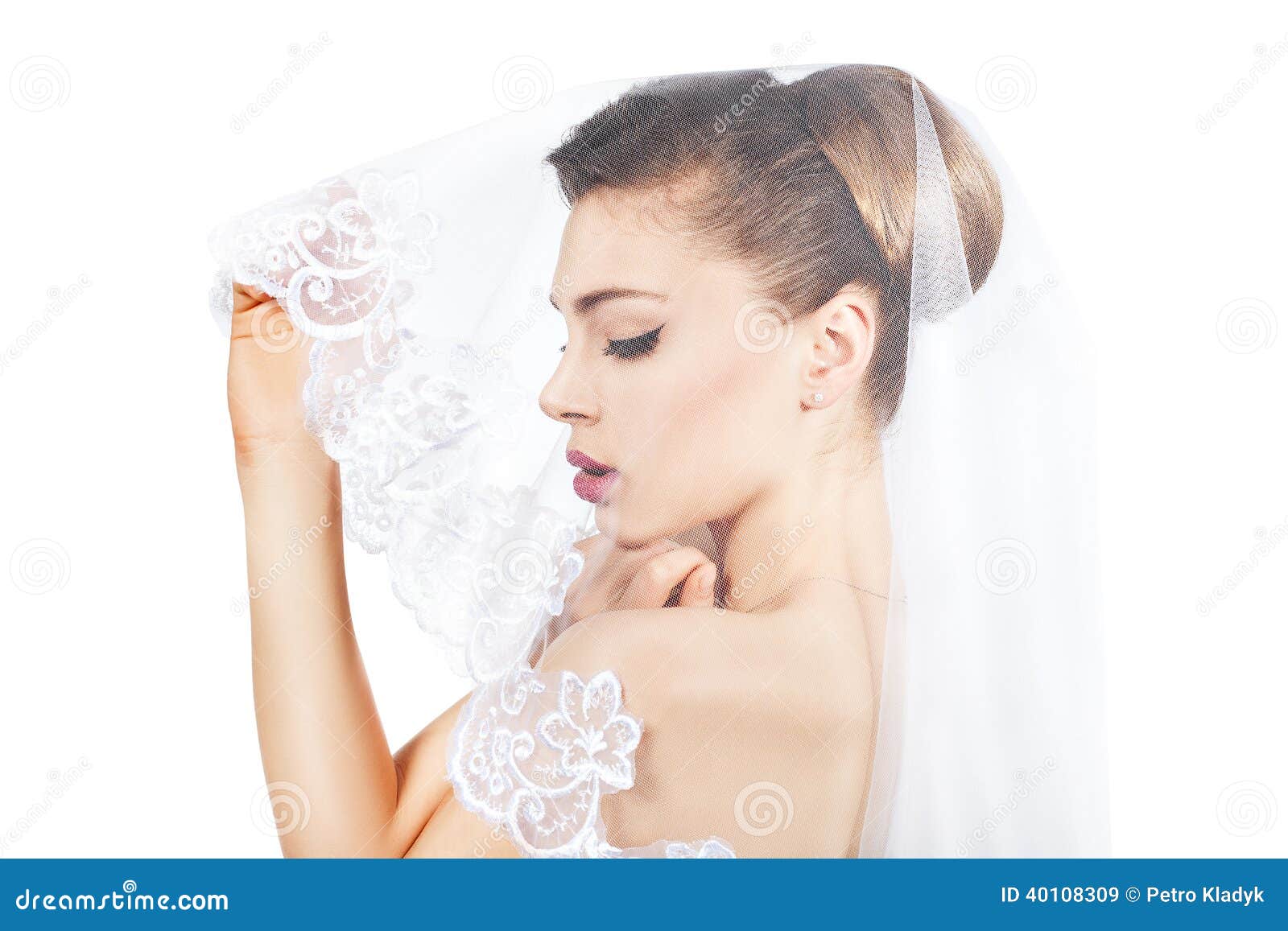Portrait of the Bride Veiled Veil. Stock Image - Image of caucasian ...